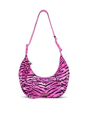 Pink Convertible Jacquard Nylon Crescent Shoulder Bag - Print