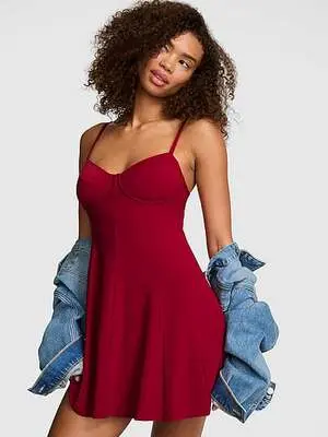 Pink Stretchy Knit Corset Mini Dress - Red