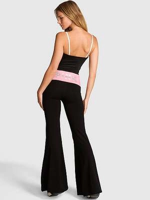 Pink All-day Cotton Foldover Super Flare Leggings - Black