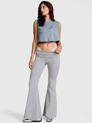 Pink PINK All-Day Cotton Foldover Super Flare Leggings Grey