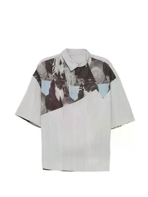 CROQUIS Stripe-pattern Graphic-print Polo Shirt - Grey