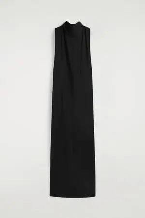 Cos Draped Tie-detail Turtleneck Maxi Dress - Black