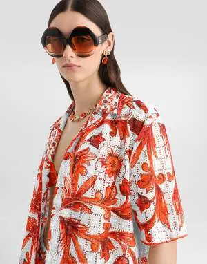 Dolce & Gabbana Majolica-print Broderie Anglaise Lace Shirt