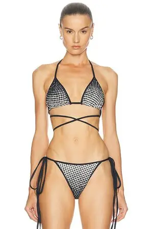 Christopher John Rogers Haltone Wiggle Dot String Bikini Top