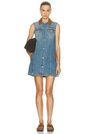 Versace Denim Mini Dress With Suede Accents - Medium Blue