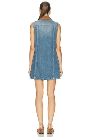 Versace Denim Mini Dress With Suede Accents - Medium Blue