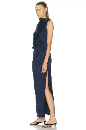Marina Moscone Draped Jacquard Maxi Dress