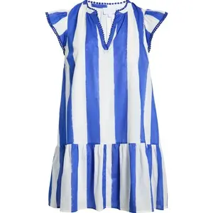 SUGARLIPS Striped Cotton Split Neck Shift Minidress