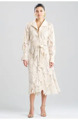 Natori Crochet Lace Button-down Shirt Dress - Parchment