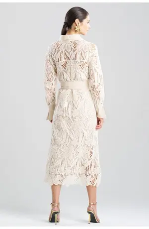 Natori Crochet Lace Button-down Shirt Dress