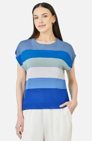 YUMI Block Stripe Relaxed Knitted Top - Blue