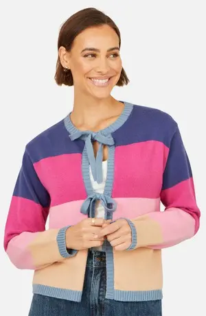 YUMI Block Stripe Tie Front Cardigan
