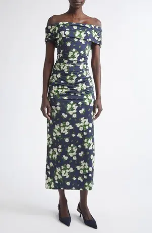Carolina Herrera Carolina Herrera Off-the-Shoulder Floral Print Jersey Maxi Dress Midnight Multi