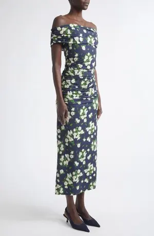 Carolina Herrera Off-the-shoulder Floral Print Jersey Maxi Dress - Midnight Multi