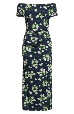 Carolina Herrera Off-the-shoulder Floral Print Jersey Maxi Dress - Midnight Multi