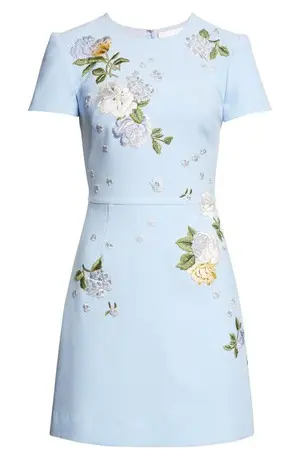 Carolina Herrera Floral Embroidered Crepe Mini Dress