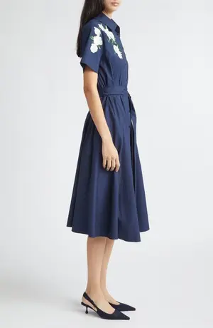 Carolina Herrera Floral Embroidered Cotton Shirtdress - Midnight