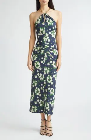 Carolina Herrera Floral Print Jersey Halter Midi Dress