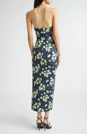 Carolina Herrera Floral Print Jersey Halter Midi Dress