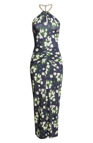 Carolina Herrera Floral Print Jersey Halter Midi Dress