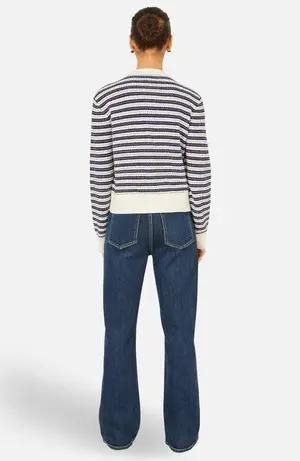 YUMI Stripe Bow Detail V-neck Cardigan