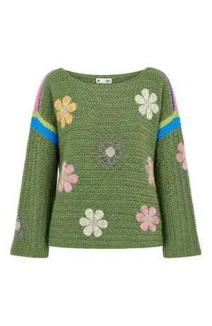 YUMI Crochet Flower Jumper - Green