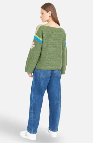 YUMI Crochet Flower Jumper - Green