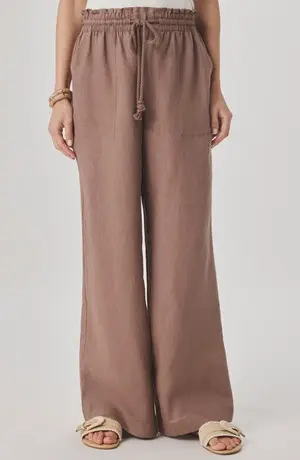 Splendid Linen Paperbag Waist Wide Leg Pants - Wicker