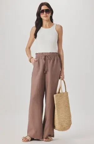 Splendid Linen Paperbag Waist Wide Leg Pants - Wicker