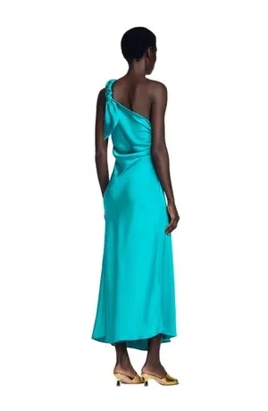 Sandro Satin-effect Maxi Dress With Asymmetrical Cut And Bow Detail