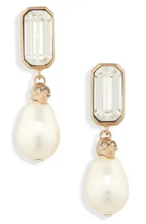 Alexander McQueen Crystal And Faux Pearl Skull Drop Earrings - Gold/pearl