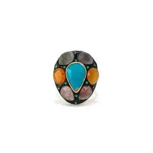 BY VIRGO Calindra Statement Ring With Natural Stones - Gray