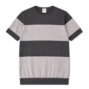 SALTS CASHMERE Short Sleeved Knitted Striped Tee Charcoal & Silver