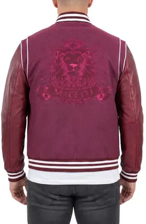 MACEOO Marthyr Leather Sleeve Varsity Jacket