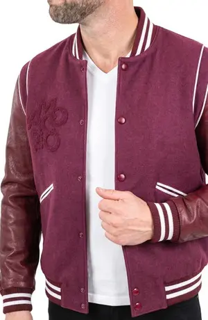 MACEOO Marthyr Leather Sleeve Varsity Jacket