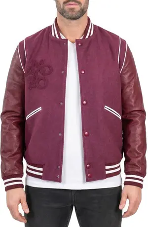 MACEOO Marthyr Leather Sleeve Varsity Jacket