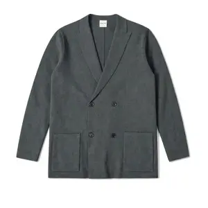 SALTS CASHMERE Double-breasted Knitted Milano Blazer Charcoal