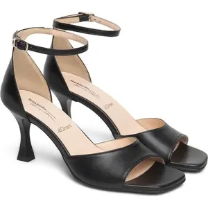 NEROGIARDINI Leather Ankle Strap Sandals With Flared Heel And Square Toe - Black