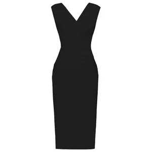 ALINA CERNATESCU V-neck Midi Bodycon Dress With Draped Detail - Black
