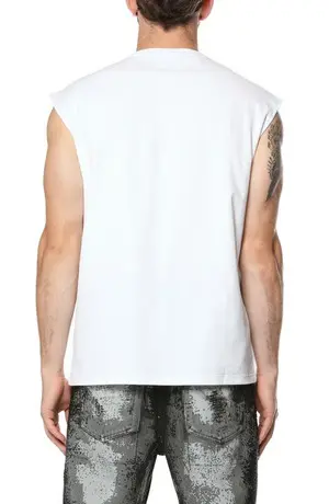 PURPLE BRAND Textured Sleeveless Cotton Graphic T-shirt - White