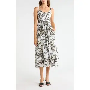 MELLODAY Floral Sweetheart Neck Tiered Dress - Ivory Multi
