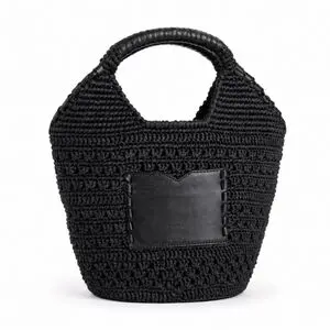 HAMEL ATELIER Handwoven Raffia And Leather Handheld Bag