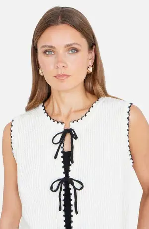 YUMI Knitted Bow Trim Waistcoat