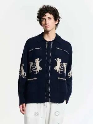 BAZISZT Navy Cashmere Dancing Mice Cardigan