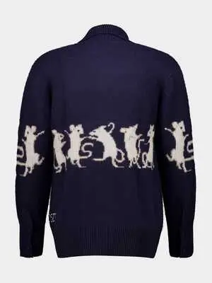BAZISZT Navy Cashmere Dancing Mice Cardigan