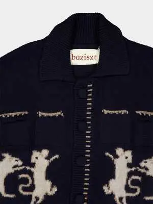BAZISZT Navy Cashmere Dancing Mice Cardigan
