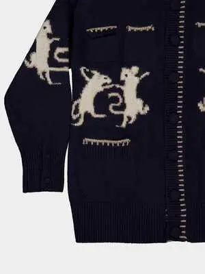 BAZISZT Navy Cashmere Dancing Mice Cardigan