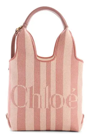 Chloé Mini Striped Jacquard Crossbody Tote - Nougat