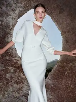 Roland Mouret Belted Blouson Knit Midi Dress - Cream