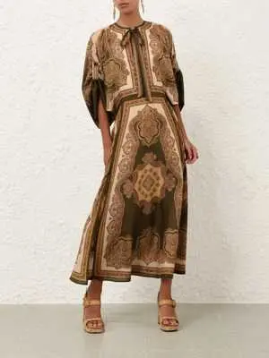 Zimmermann Olive Paisley Silk Tunic Midi Dress - Green